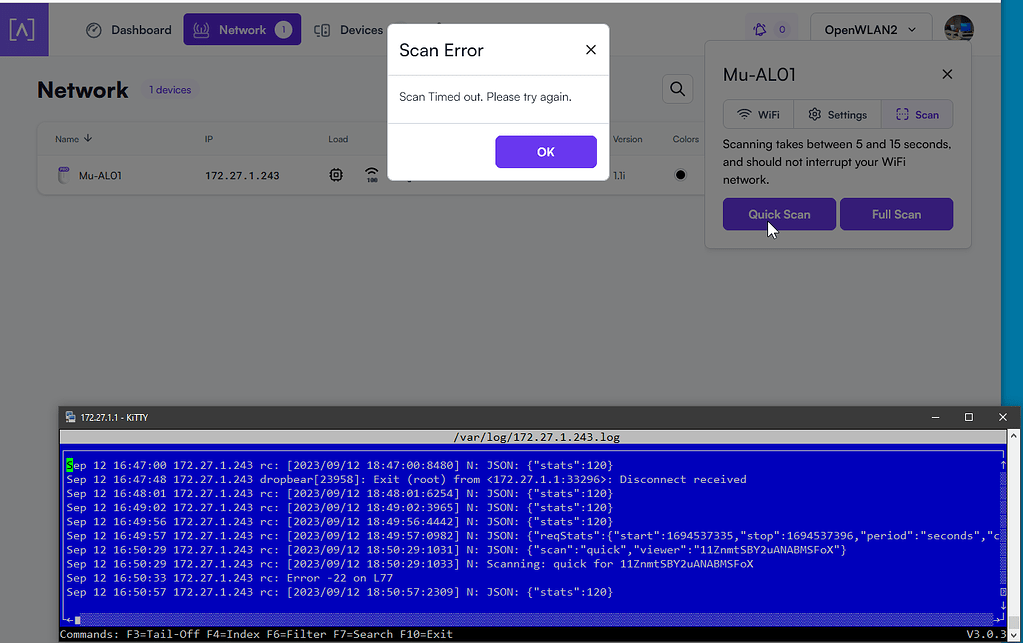 Scan Timed out message - Access Points - Alta Labs