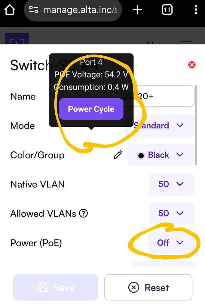 POE power icon visible when POE setting OFF and non-POE device attached ...