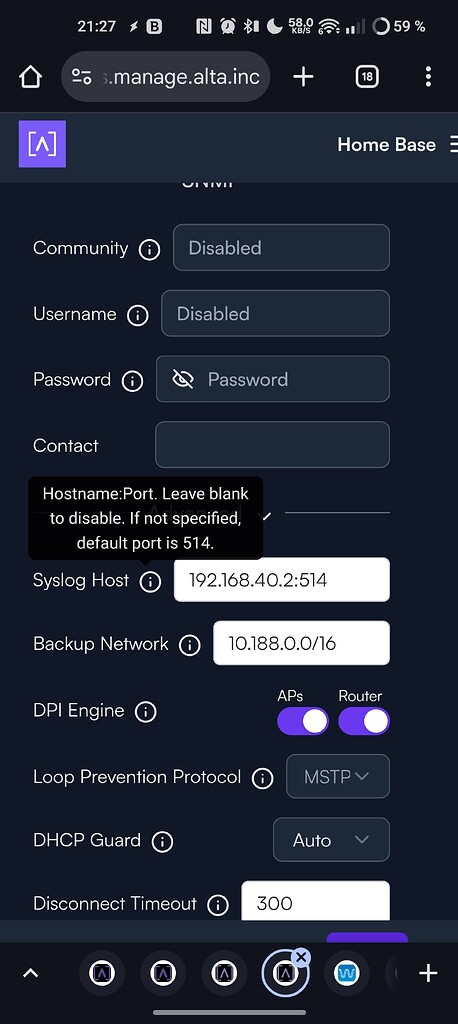 Enable/Disable for Syslog - Feature Requests - Alta Labs