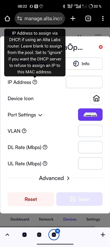 IP Adress for ISP WAN device - Routers - Alta Labs