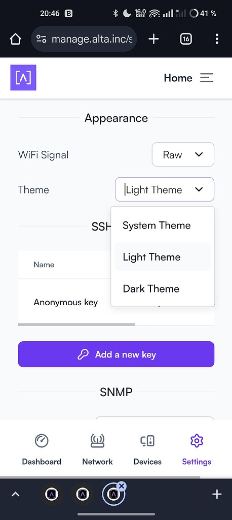 Dark and light themes of devices' load color indication - Alta Control - Alta Labs